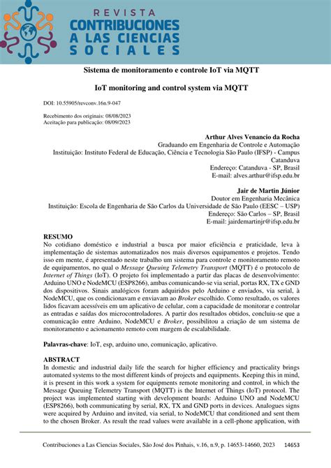 Pdf Sistema De Monitoramento E Controle Iot Via Mqtt