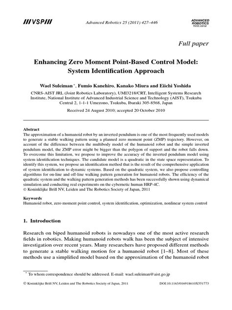 Enhancing Zero Moment Point Based Control Model 2011 Pdf Control