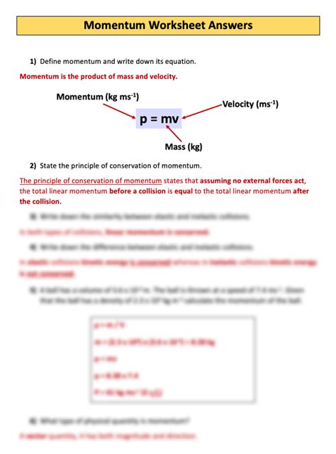 Momentum Worksheet