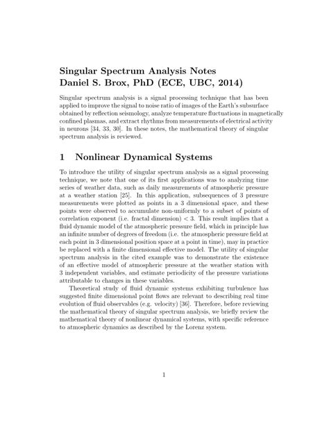 Pdf Singular Spectrum Analysis Notes