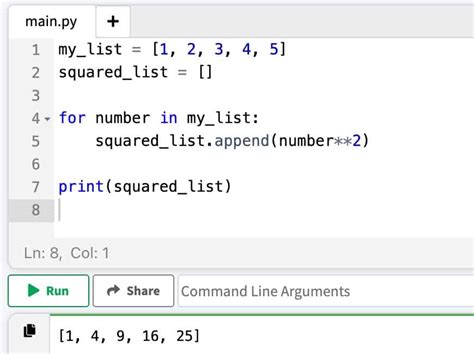 Как возвести список в квадрат в Python готовый код