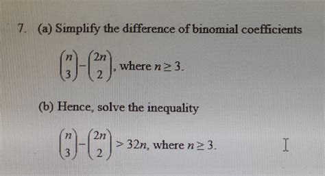 solved simplify the difference of binomial coefficients beginpmatrix n