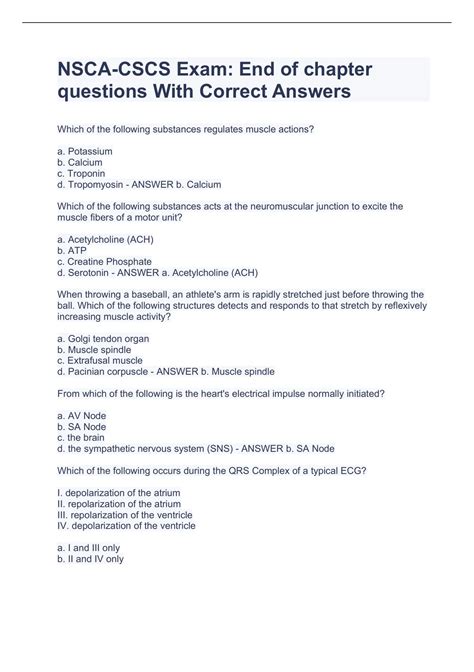 NSCA CSCS Exam End Of Chapter Questions With Correct Answers NSCA CSCS Stuvia US