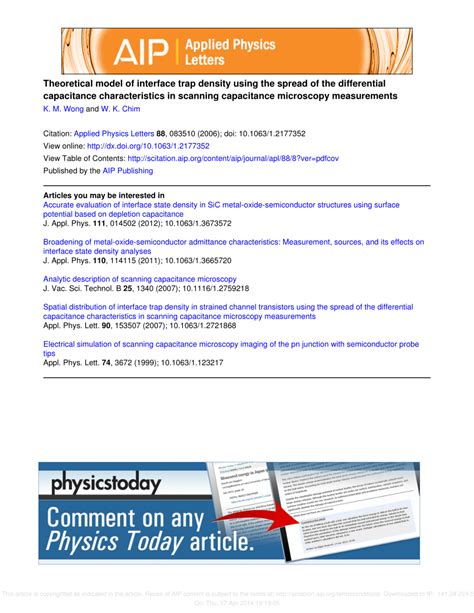 Pdf Theoretical Model Of Interface Trap Density Using The Spread Of The Differential