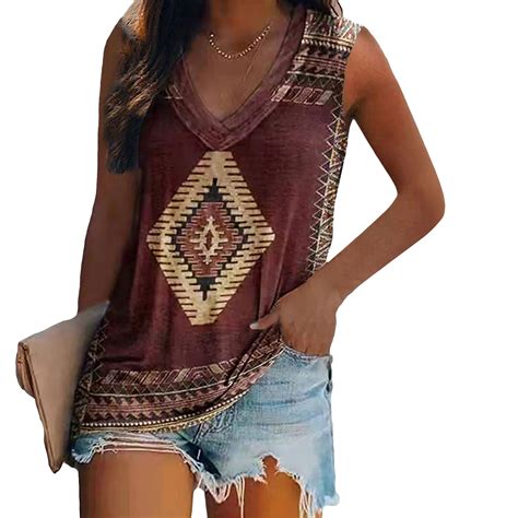 Graphic Tank Tops For Women Kzkr Sleeveless Western Ethnic Style Print