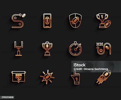세트 라인 계획 전략 개념 미식 축구 공 손가락을 올린 숫자 1 팬 손 장갑 어워드 컵 축구 및 스톱워치 아이콘 벡터 검은색에 대한 스톡 벡터 아트 및 기타 이미지 Istock