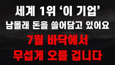 주식 세계 1위 이 기업 남몰래 돈을 쓸어담고 있어요 7월 바닥에서 무섭게 오를 겁니다 저평가대장주 주가전망 대폭락