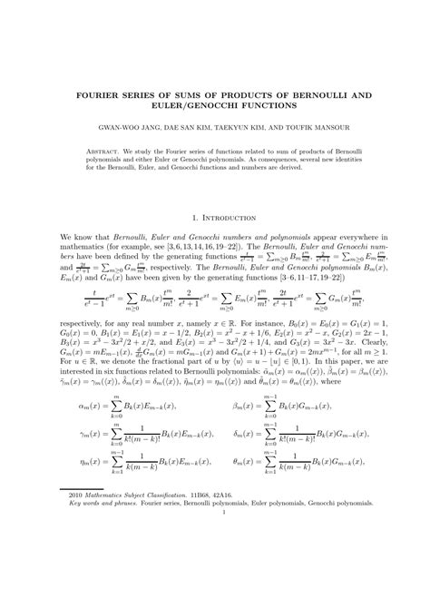 Pdf Fourier Series Of Sums Of Products Of Bernoulli And Euler
