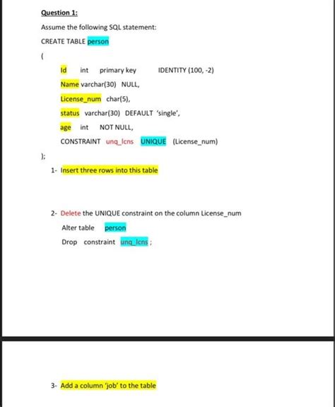 Solved Question 1 Assume The Following Sql Statement