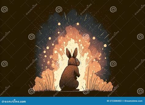 Rabbit Looking At Exploding Fireworks Happy New Year 2023 Chinese Year Of Rabbit Illustration