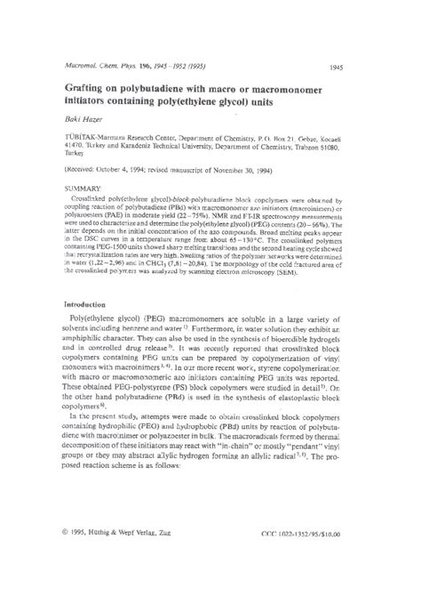 Pdf Synthesis And Characterization Of Hydroxyl Terminated Polybutadiene G Polyglycidyl