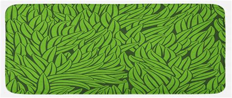 Green Kitchen Mat Hand Drawn Style Grass Pattern Abstract Simplistic Environmental Growth Eco