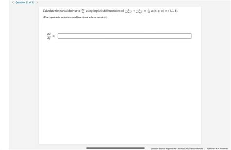 solved calculate the partial derivative dydw using implicit