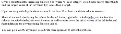 Solved Given A Monotonically Increasing Function F N Where