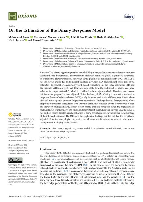 PDF On The Estimation Of The Binary Response Model