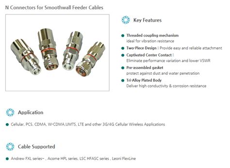 Rf Connectors N Type For Smoothwall Feeder Cables