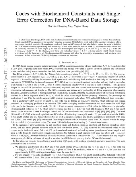 Pdf Codes With Biochemical Constraints And Single Error Correction