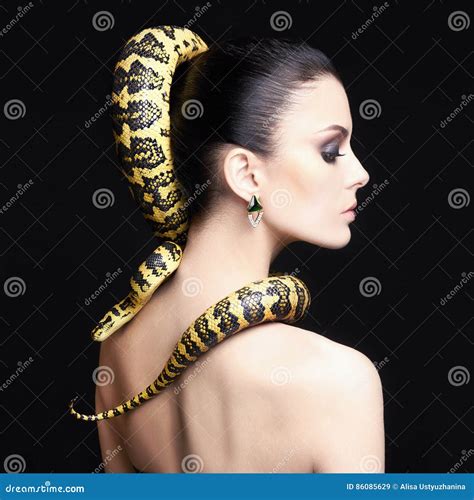 Woman With Snake On Her Hair Stock Image Image Of Lady Face 86085629