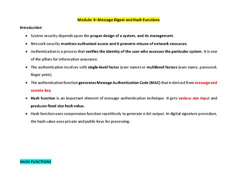 Module Message Digest And Hash Function Module Message Digest And Hash Functions Studocu