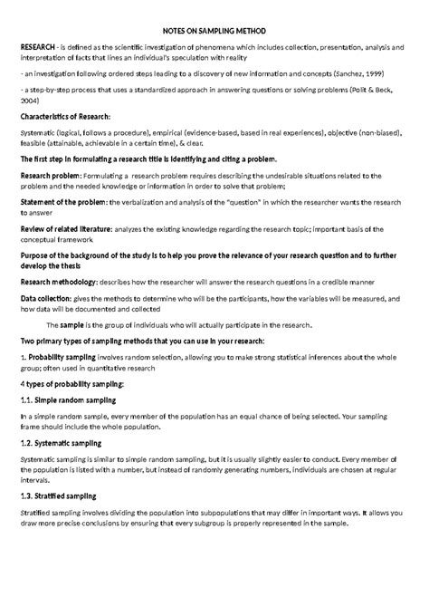 Notes ON Sampling Method NOTES ON SAMPLING METHOD RESEARCH Is Defined As The Scientific