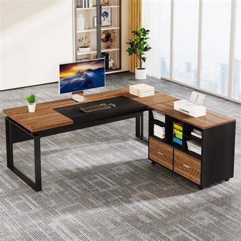 Tribesigns L Shaped Executive Desk With Mobile File Cabinet