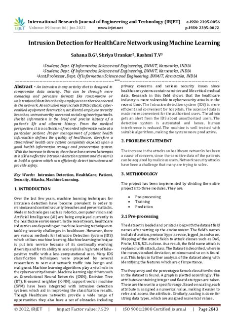 Pdf Intrusion Detection For Healthcare Network Using Machine Learning