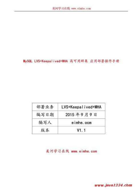 mysql lvs keepalived mha 高可用群集 应用部署操作手册 java知识分享网 免费java资源下载