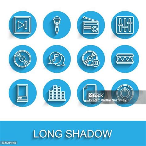 회선 음성 도우미 음악 이퀄라이저 빨리 감기 Mp3 파일 문서 전원 버튼 말풍선의 음표 드럼 및 비닐 디스크 아이콘을 설정합니다 벡터 Dj에 대한 스톡 벡터 아트 및 기타