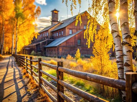 Rustic Ironworks Factory Nestled Amidst Birch Trees And A Rail Fence A Timeless Architectural