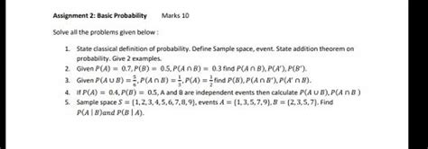 Assignment 2 Basic Probability Marks 10 Solve All The Problems Given Bel