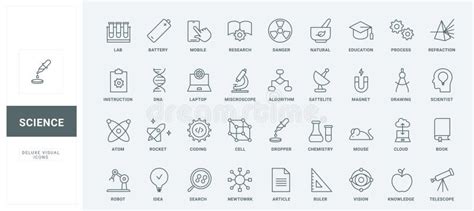 Science Research Thin Black And Red Line Icons Set Scientific Breakthrough Algorithms Stock