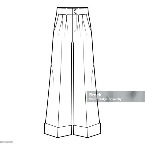낮은 허리 전체 길이 더블 플리트 경사 제트 포켓 팬츠 옥스포드 맞춤형 기술 패션 일러스트 0명에 대한 스톡 벡터 아트 및 기타 이미지 Istock