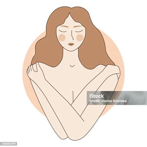 여자는 자신을 껴안고 있다 만족하고 자신을 사랑하는 소녀 자기 사랑 자기 관리 및 자기 수용의 개념 Mental Wellbeing에 대한 스톡 벡터 아트 및 기타 이미지