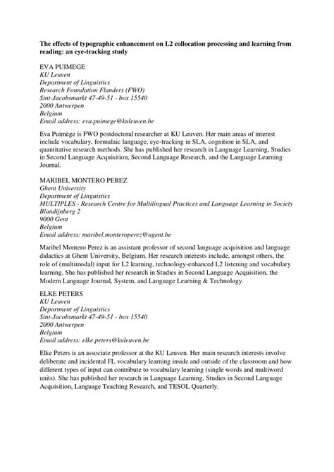 Pdf The Effects Of Typographic Enhancement On L2 Collocation Processing And Learning From