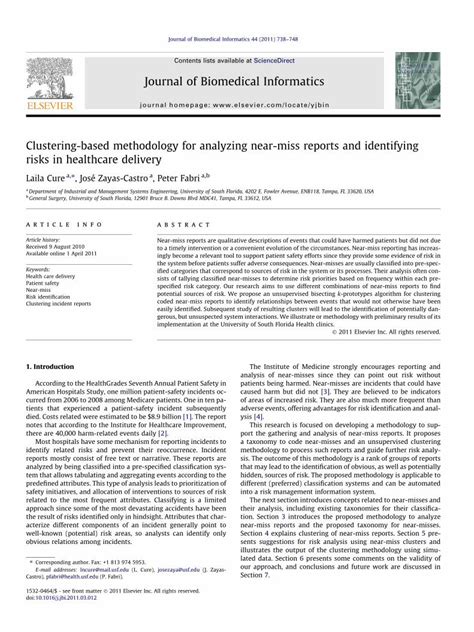 Pdf Clustering Based Methodology For Analyzing Near Miss Reports And