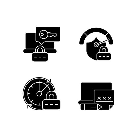 Laptop Passwords Black Glyph Icons Set On White Space Computer Safety Requirement Secure