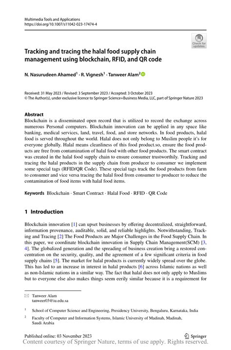 Tracking And Tracing The Halal Food Supply Chain Management Using Blockchain Rfid And Qr Code