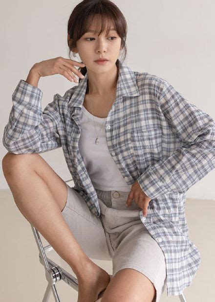엘리시아 66 110 츄잉 베이직 체크 카라 포켓 포멀 남방 여성의류