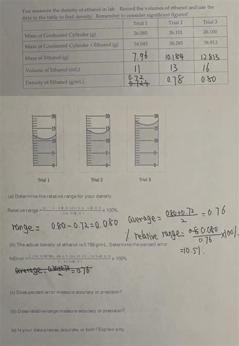 Solved You Measure The Density Of Ethanol In Lab Record The Chegg Com