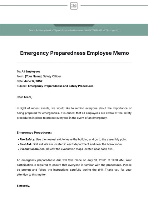 Free Emergency Preparedness Employee Memo Template To Edit Online