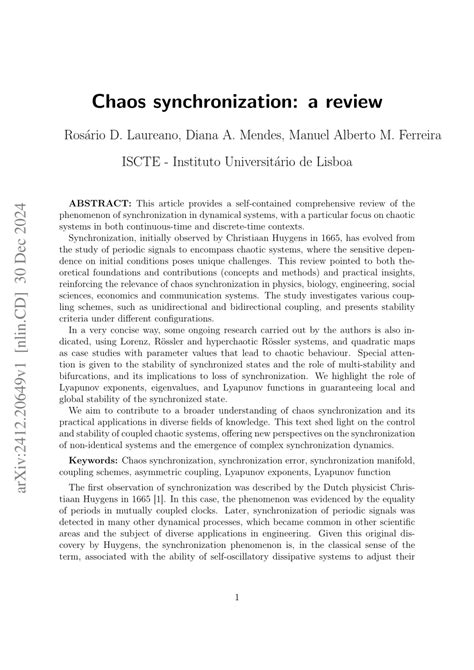 Pdf Chaos Synchronization A Review