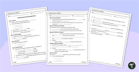 Electricity And Circuits Guided Notes Teach Starter