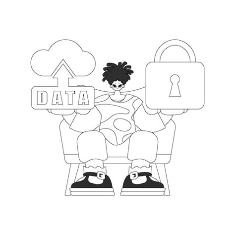 Premium Vector Man Gripping An Iot Cloud Storage Badge Depicted With A Linear Vector Illustration