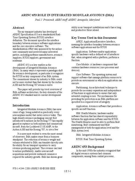 Arinc 653 Role In Integrated Modular Avionics Ima Pdf Software Process Computing