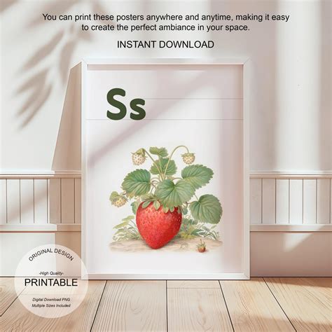 Letter S Strawberry Print Abc Nursery Wall Art Digital Download Etsy