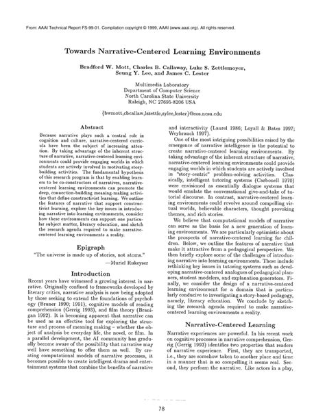 Pdf Towards Narrative Centered Learning Environments