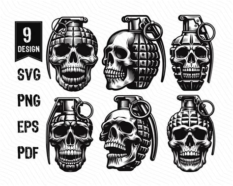 Grenade Skull Svg Hand Grenade Skull Face Hand Grenade Military