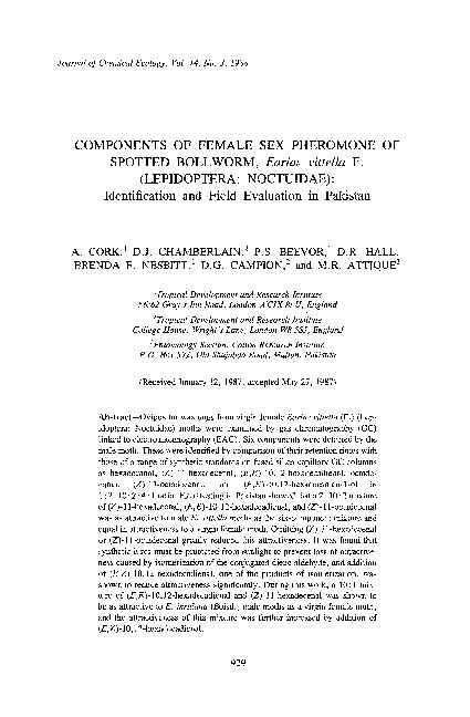 Pdf Components Of Female Sex Pheromone Of Spotted Bollwormearias
