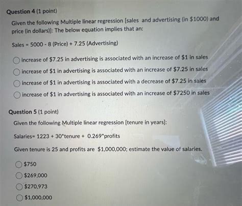 Solved Given The Following Multiple Linear Regression Sales