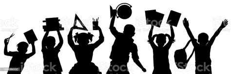 학교로 돌아갑니다 학교 용품을 가진 학교 어린이 또는 학생 또는 1 학년의 실루엣 벡터 그림입니다 아이에 대한 스톡 벡터 아트 및 기타 이미지 Istock